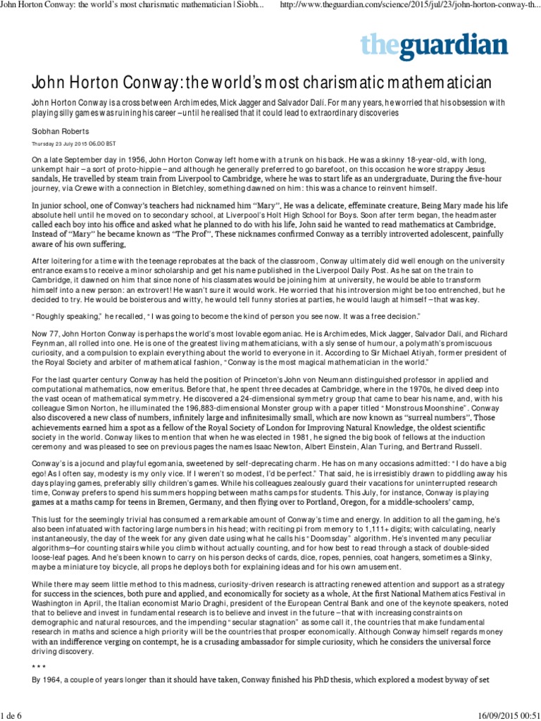 John Horton Conway - The World's Most Charismatic Mathematician ...