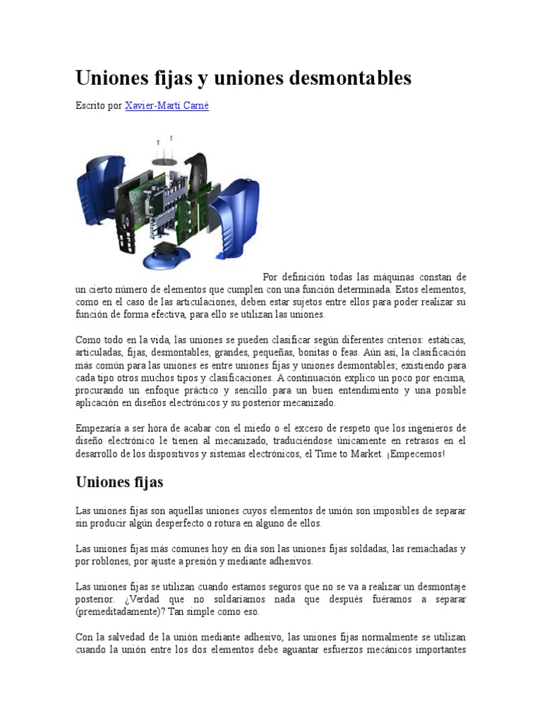 Uniones Fijas y Desmontables en Mecánica | PDF | Remache | Tornillo