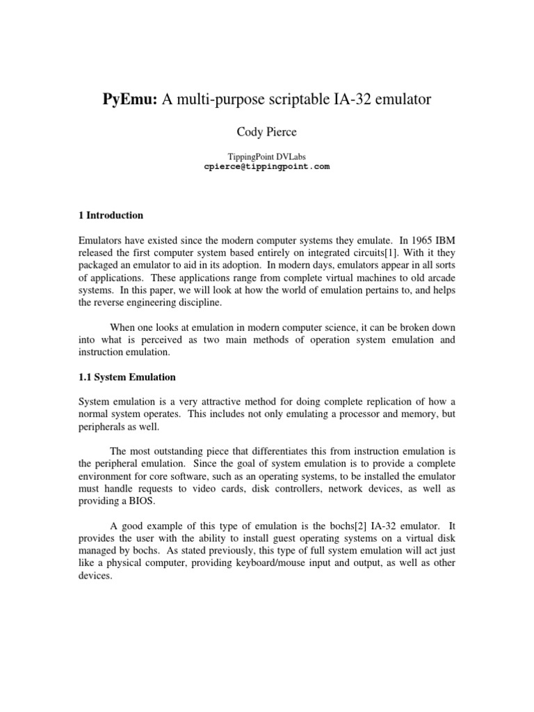 Pyemu: A Multi-Purpose Scriptable Ia-32 Emulator: Cody Pierce | PDF ...