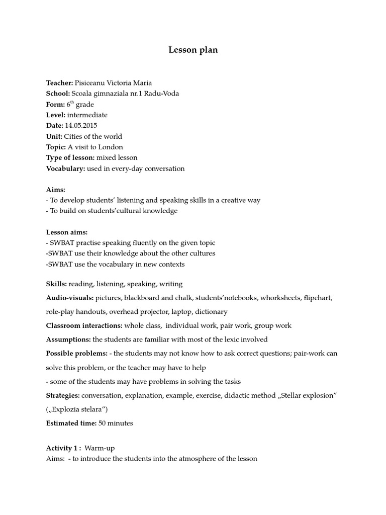 Lesson Plan A Visit To London | PDF | Lesson Plan | Neuropsychological ...