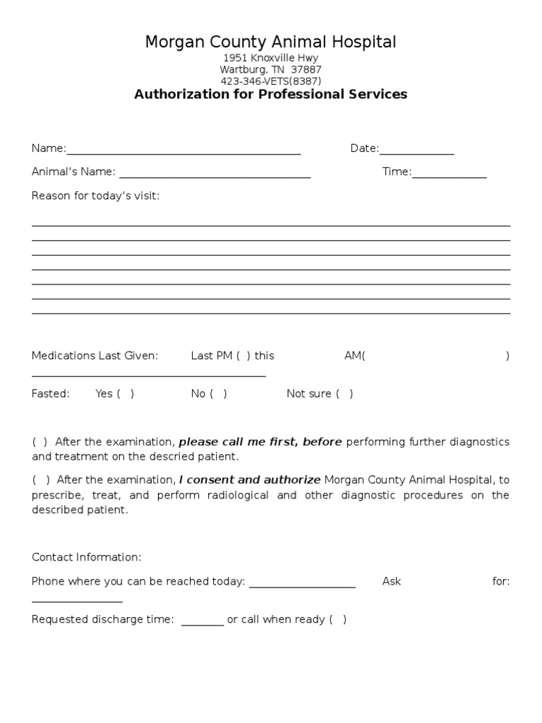 Morgan County Animal Hospital Consent Form | PDF