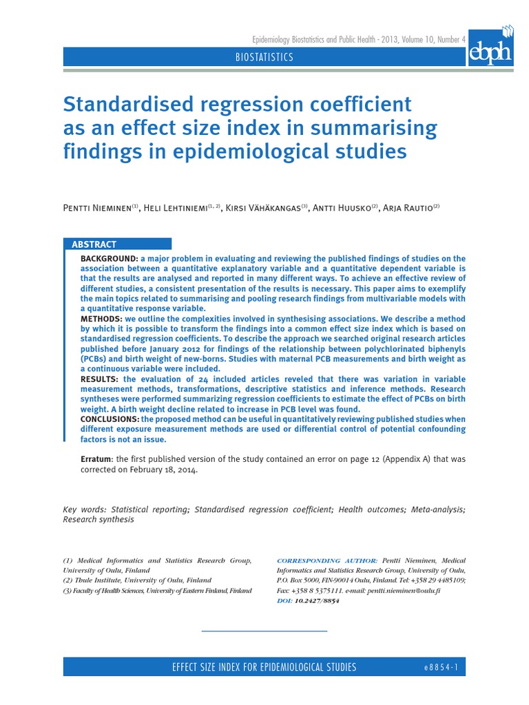 Standardised Regression Coefficient Metaanalysis Pdf Effect Size Regression Analysis
