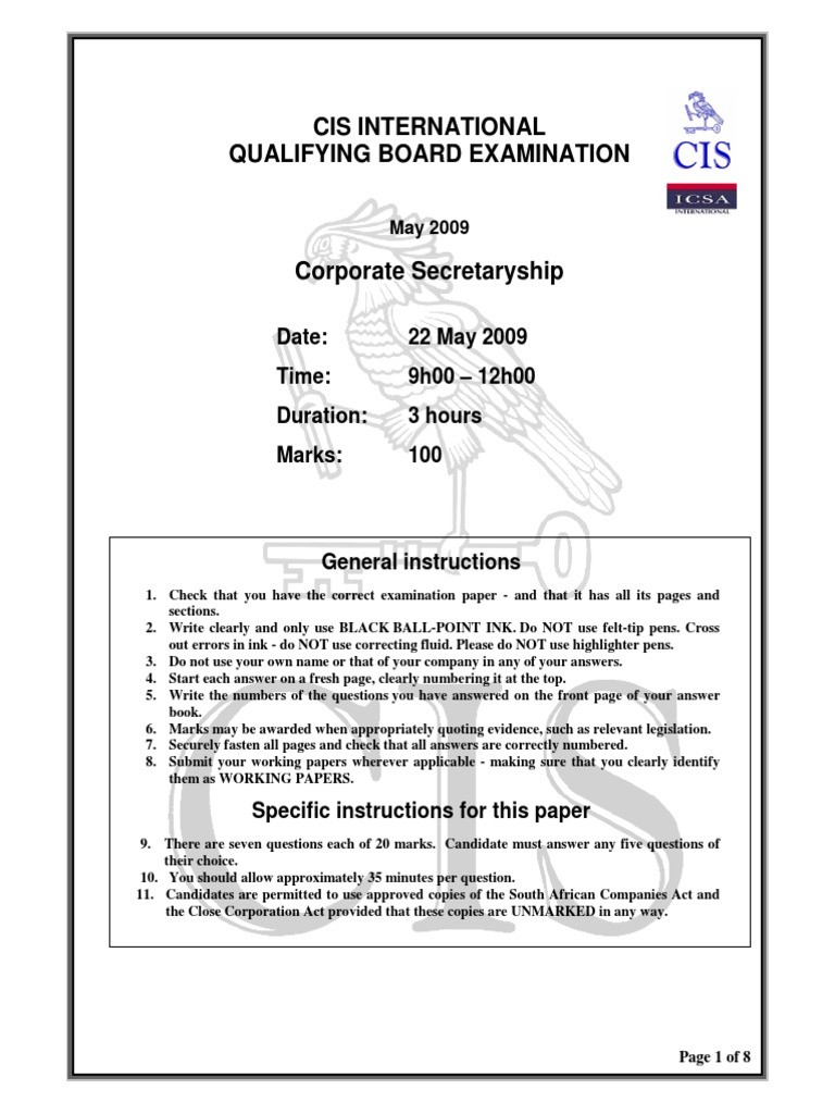 Corporate Secretaryship Exam Guidelines | PDF | Corporations | Common Law