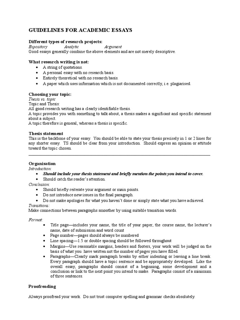 Guidelines For Academic Essays | PDF | Citation | Thesis