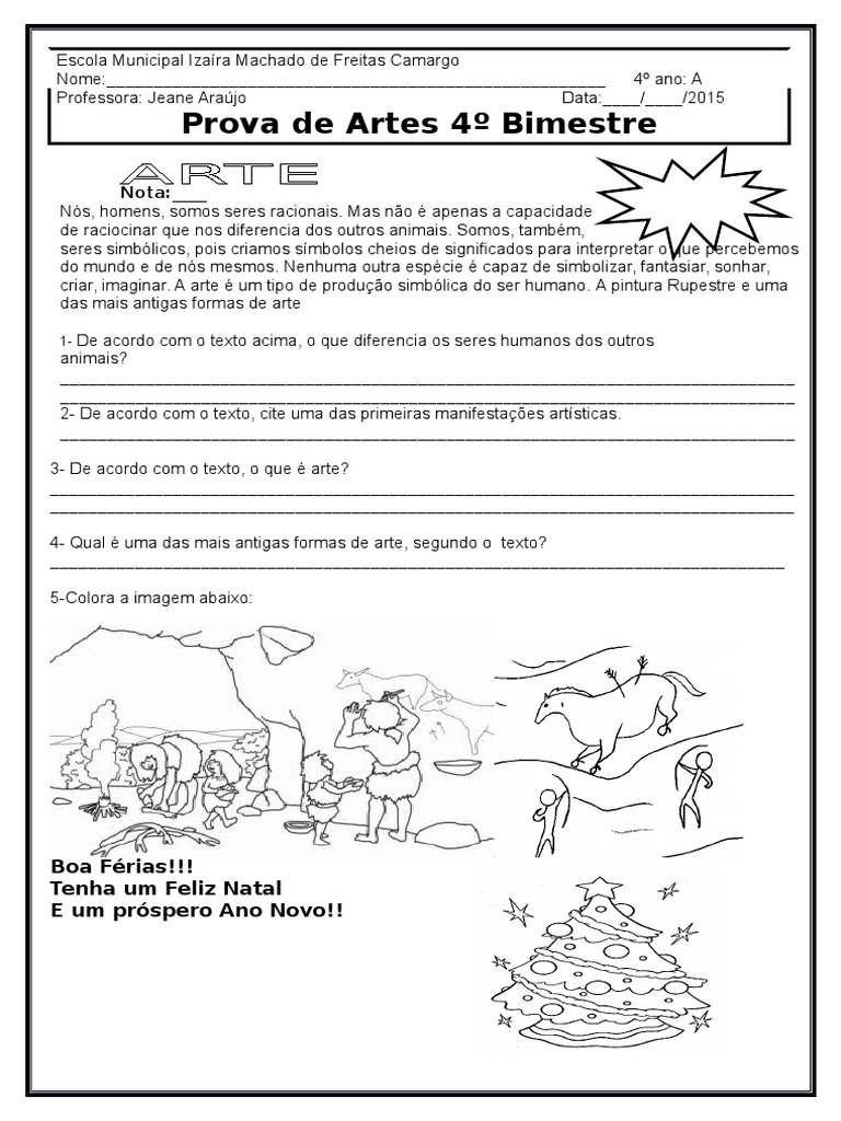 Avaliação de Arte 4º Ano 4º Bimestre