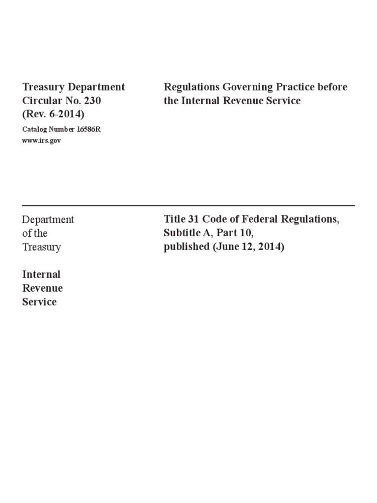 Understanding IRS Circular 230 Regulations | PDF | Internal Revenue ...