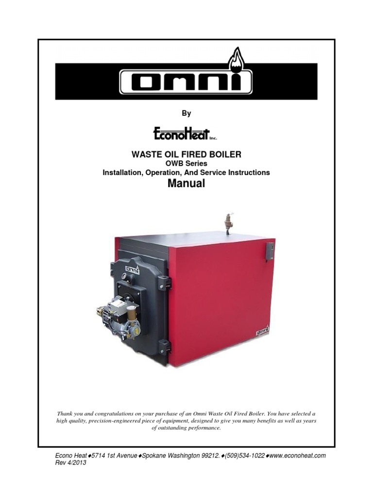 Waste Oil Fired Boiler Installation Manual | PDF | Water Heating | Chimney