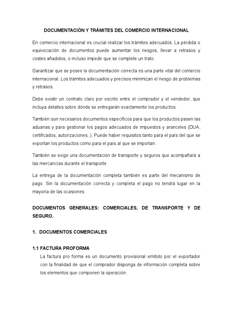 Documentación y Tramites Del Comercio Internacional | PDF | Factura ...