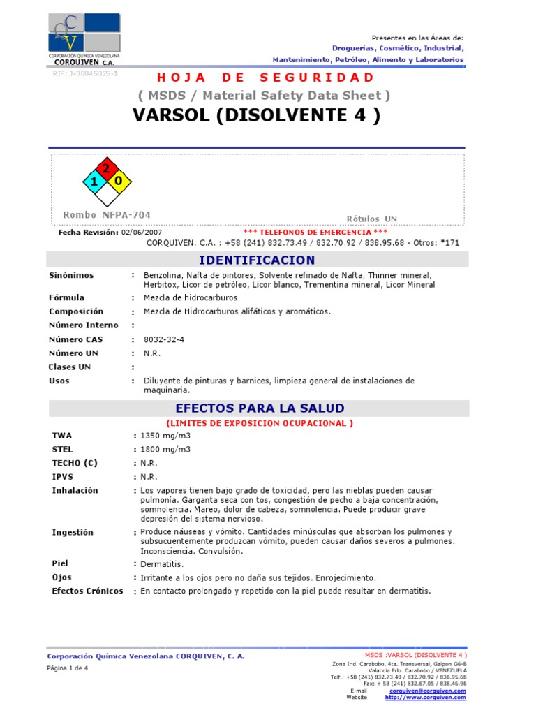 MSDS Varsol | PDF | Ordinateurs | Technologie et ingénierie