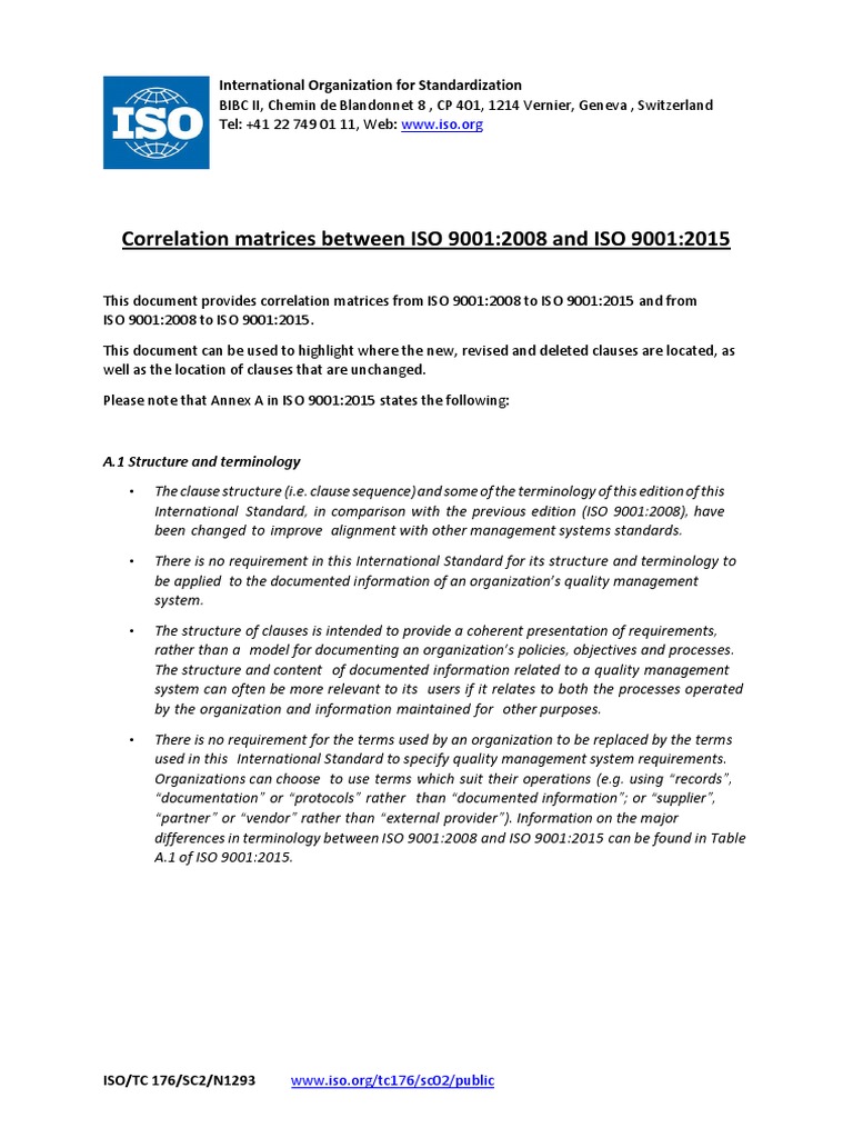 ISO 9001:2008 to 2015 Correlation Matrix | PDF | Quality Management ...