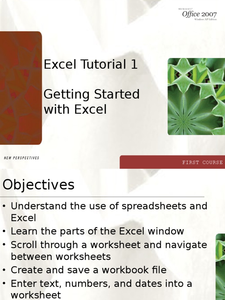 Excel Tutorial 1 Getting Started With Excel: First Course | PDF | Microsoft Excel | Spreadsheet