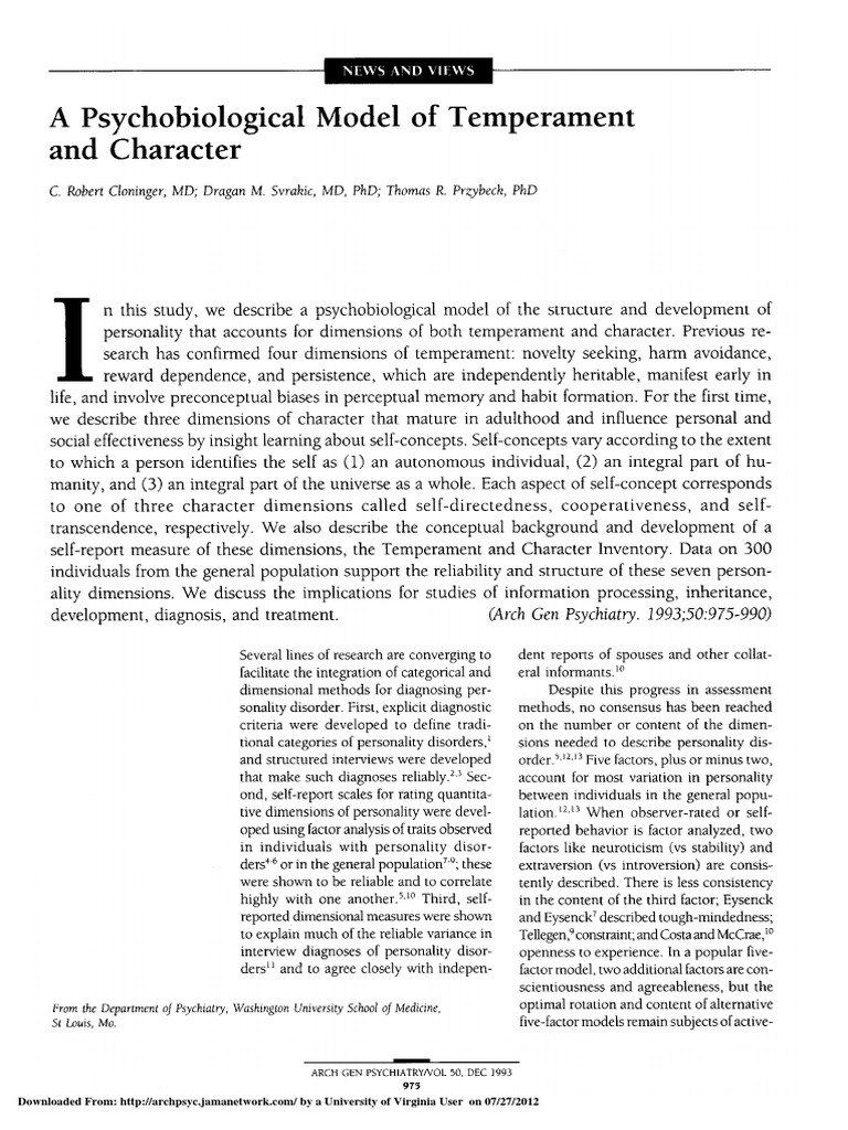Psychobiological Model of Temperament and Character | PDF | Memory ...