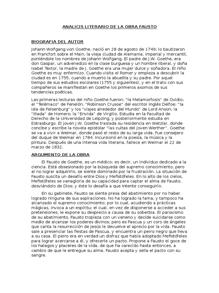 Analicis Literario de La Obra Fausto | PDF | Johann Wolfgang von Goethe ...