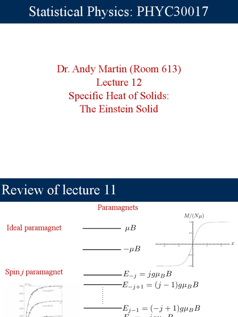 Lecture 12 - Specific Heat of Solids The Einstein Solid | PDF | Heat ...