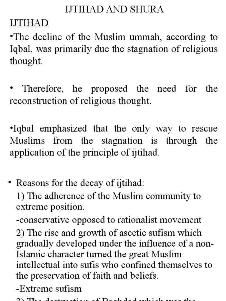 IQBAL ON IJTIHAD AND SHURA.ppt | Islamic Ethics | Islamic Fundamentalism