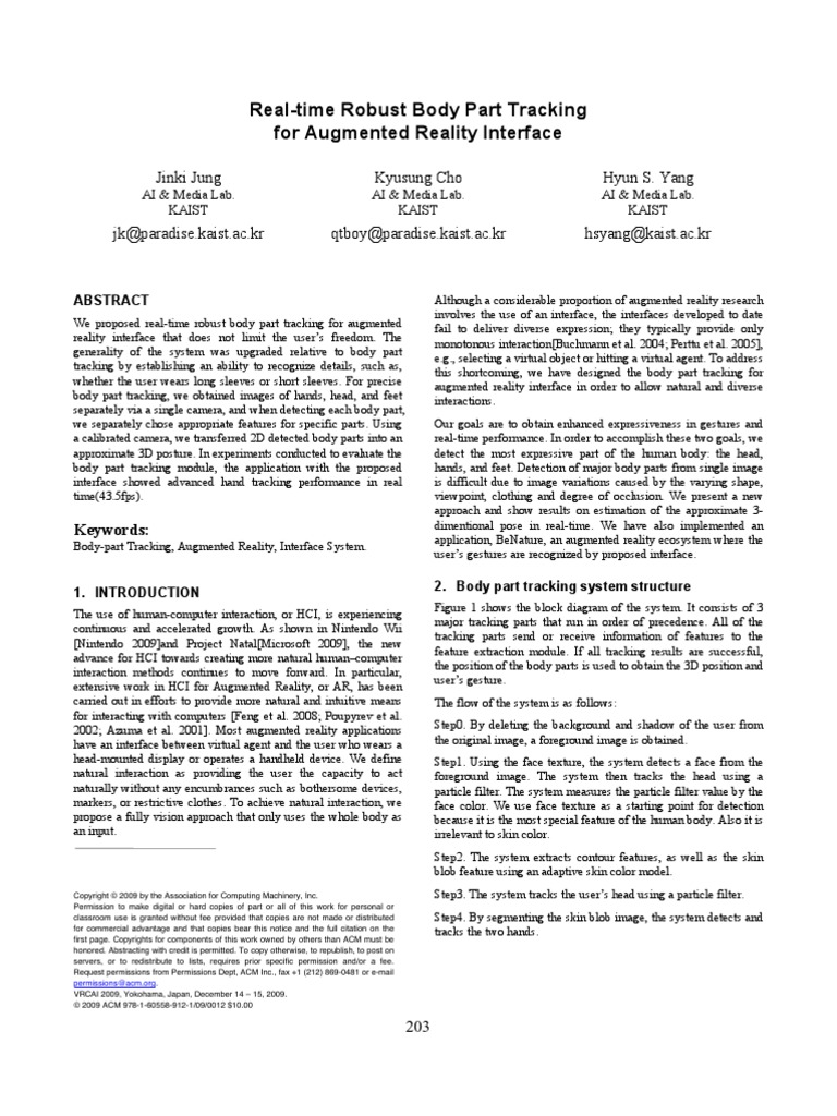 Real-Time Robust Body Part Tracking For Augmented Reality Interface | PDF