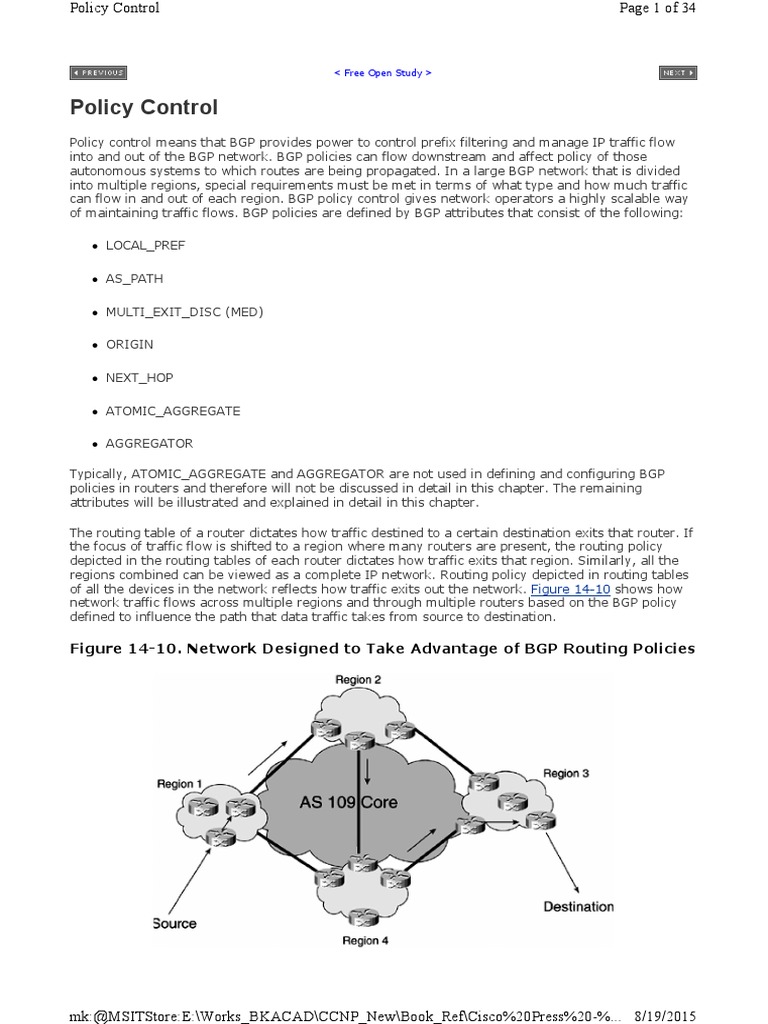 Policy Control: Figure 14-10. Network Designed To Take Advantage of BGP Routing Policies | PDF ...