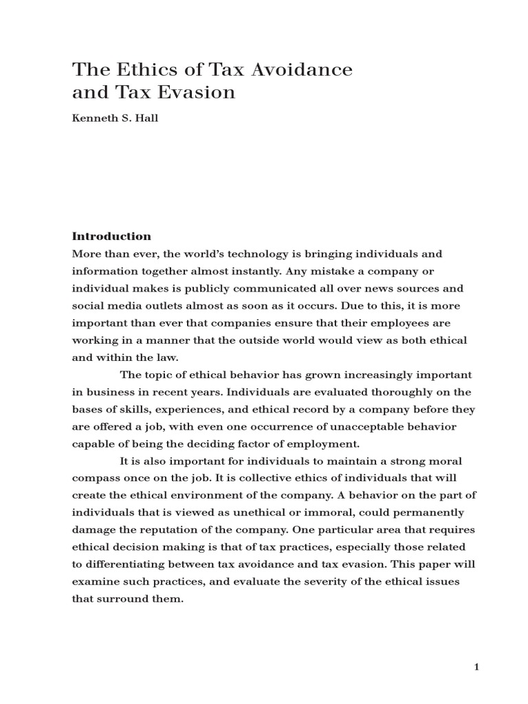 The Ethics of Tax Avoidance and Tax Evasion | PDF | Tax Avoidance | Taxes