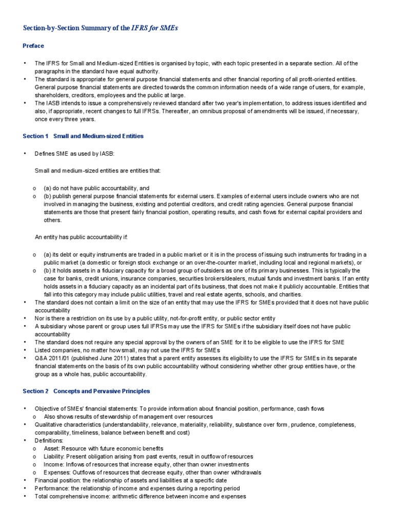 Summary IFRS for SME | International Financial Reporting Standards ...