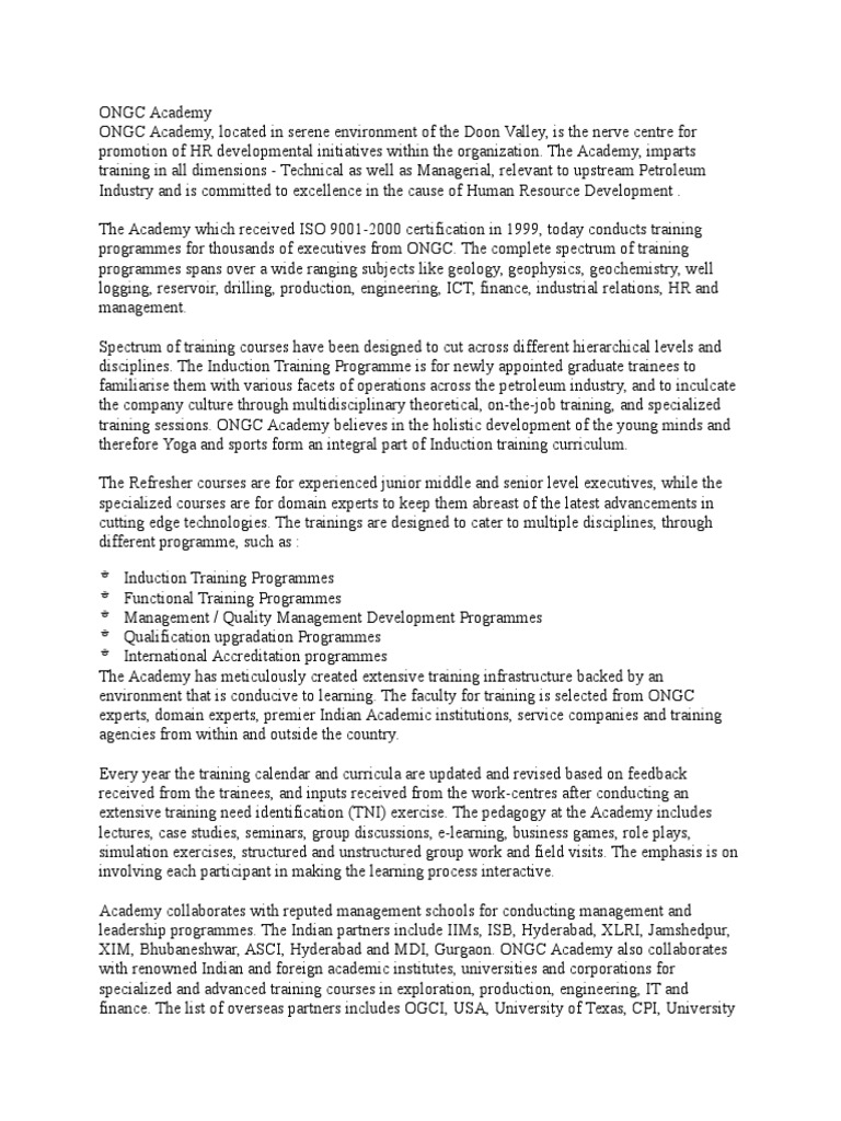 ONGC Academy | PDF | Quality Management | Leadership