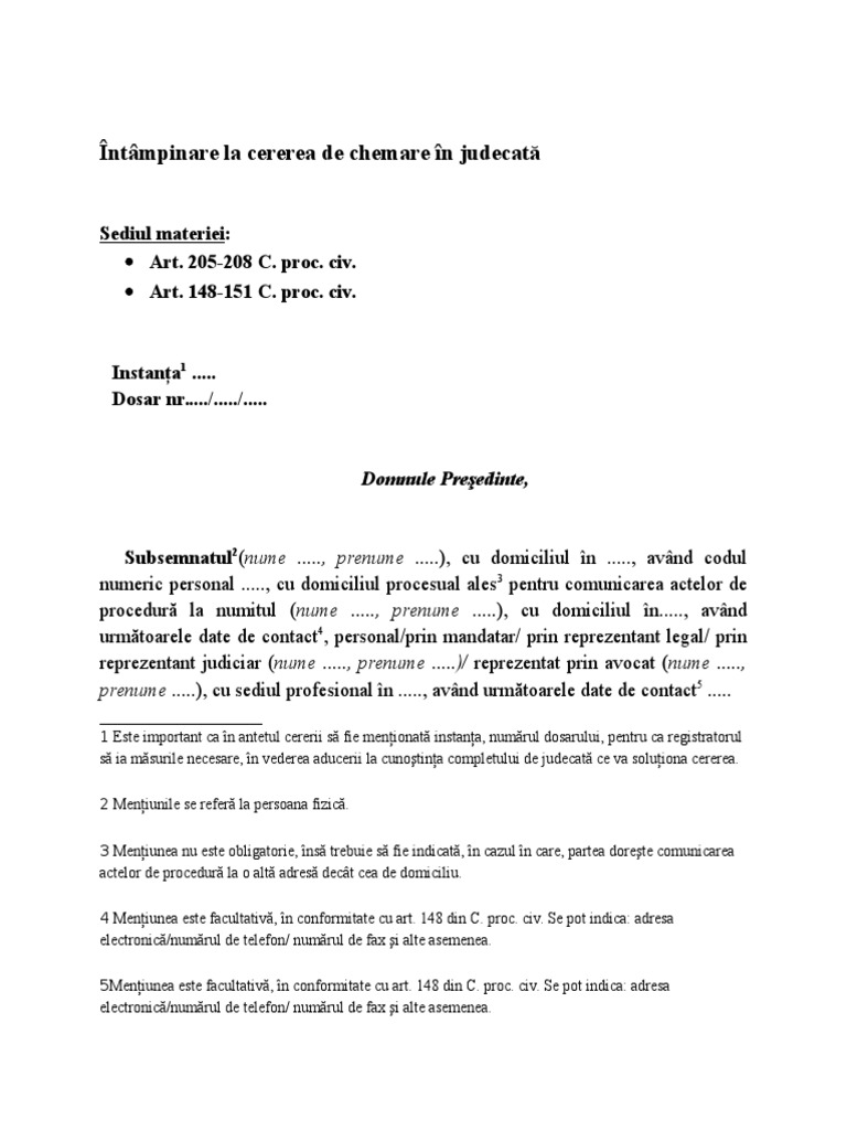 Intampinare La Cererea de Chemare in Judecata | PDF