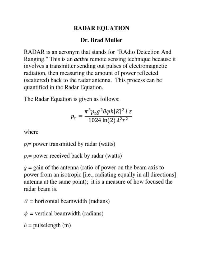 Radar Equation | PDF | Radar | Drop (Liquid)
