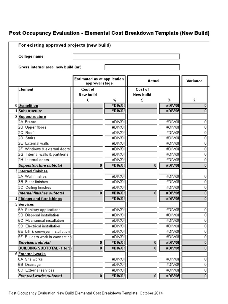 POE - Elemental Cost Breakdown Template | PDF | Framing (Construction ...