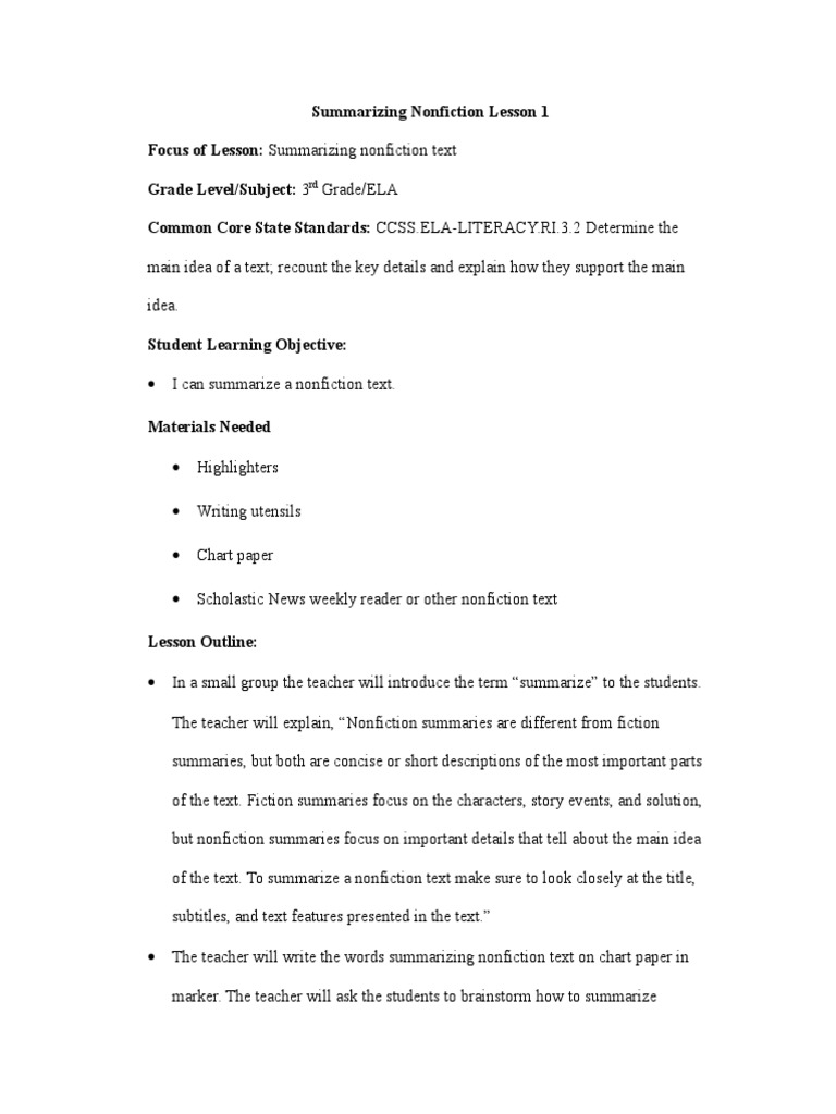 Summarizing Nonfiction for 3rd Grade | PDF | Non Fiction | Learning