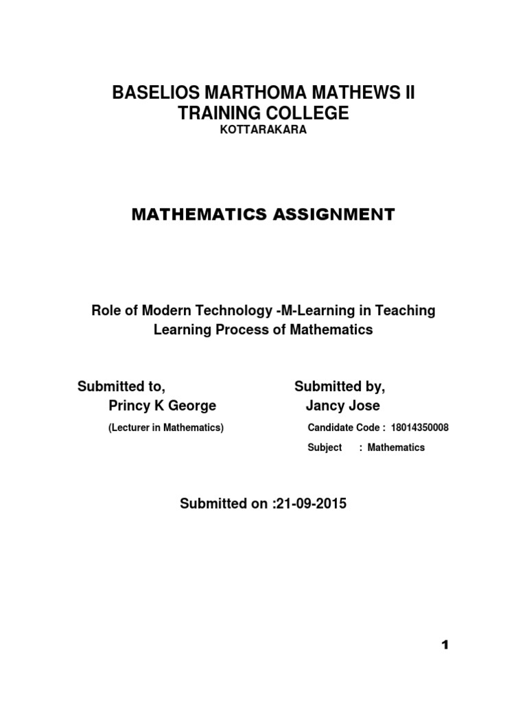 Baselios Marthoma Mathews Ii Training College: Mathematics Assignment ...