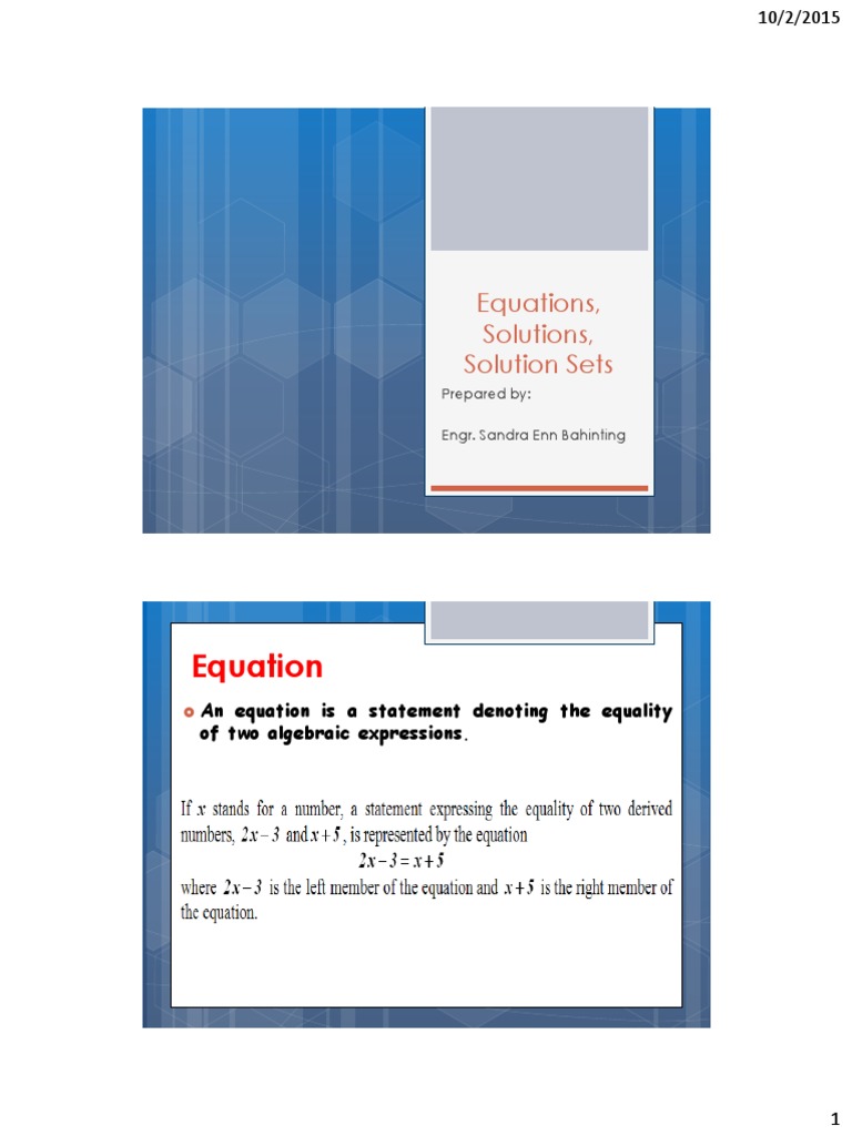 Equation Solution and Solution Sets | PDF | Quadratic Equation ...