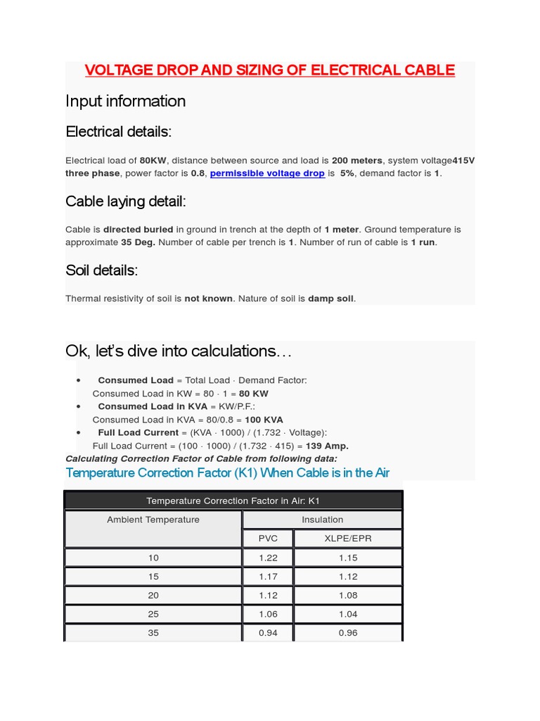 Voltage Drop & Cable Sizing Guide | PDF | Electrical Wiring | Cable