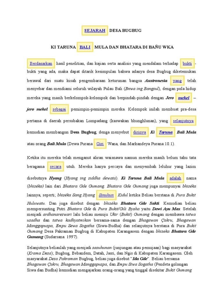Sejarah Desa Bugbug | PDF