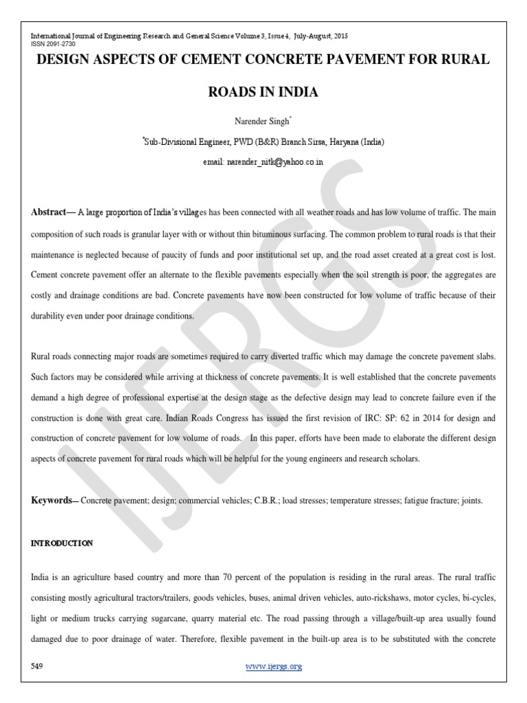 Design of Aspects of CC Roads PDF | PDF | Road Surface | Road