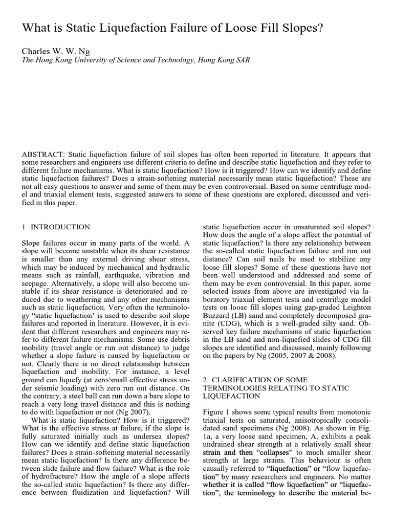 What Is Static Liquefaction Failure of Loose Fill Slopes? | PDF | Soil ...