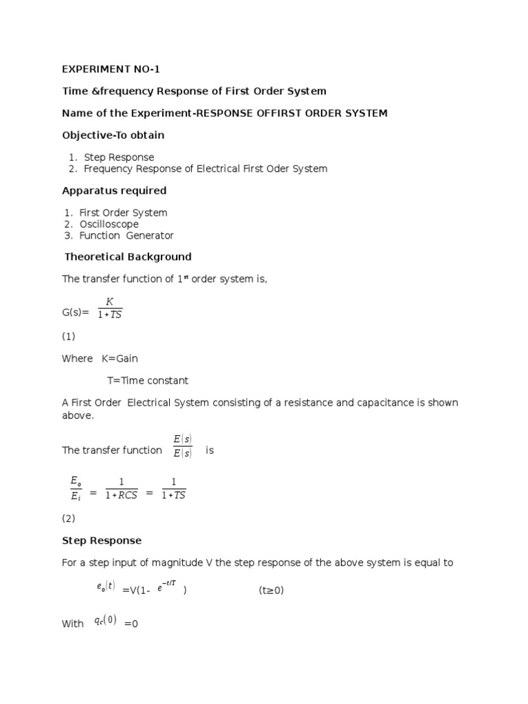 Experiment No-1 Time &frequency Response of First Order System Name of ...