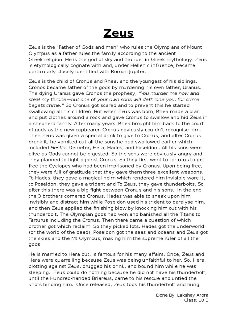 Zeus | PDF | Zeus | Greek Mythology