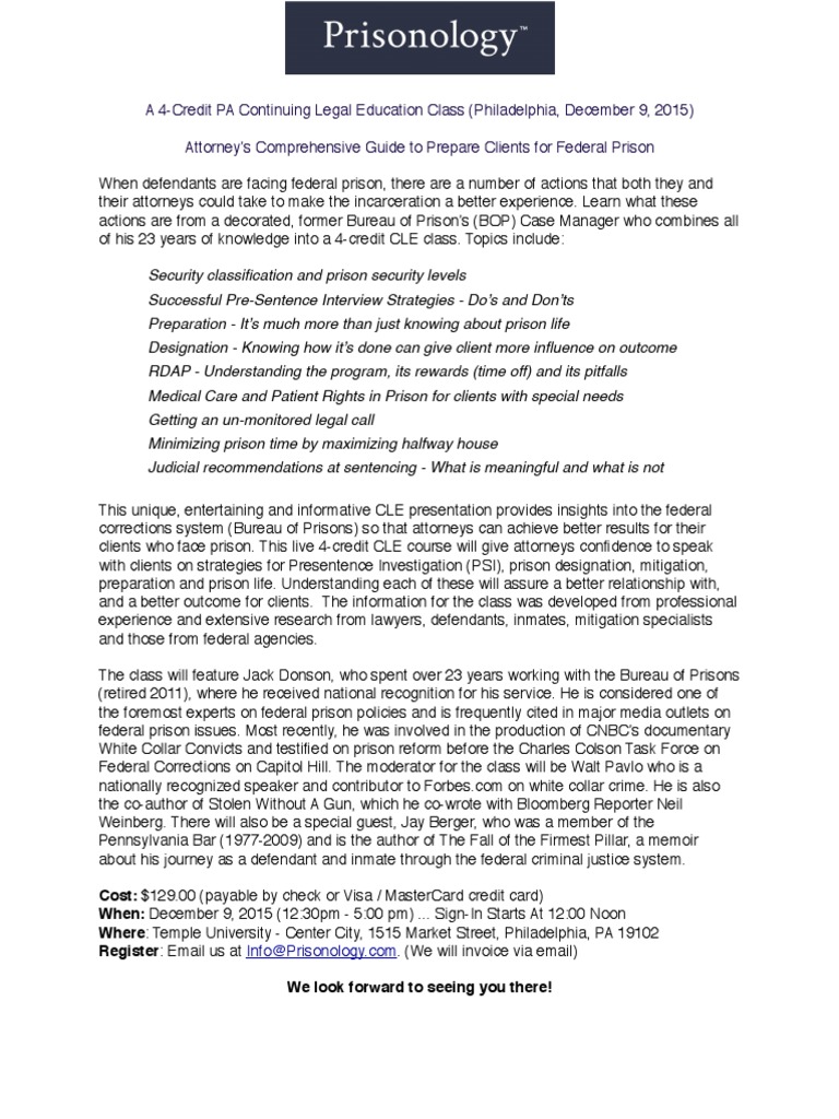 Prisonology CLE Brochure Philadelphia December 9 2015 | PDF | Federal ...