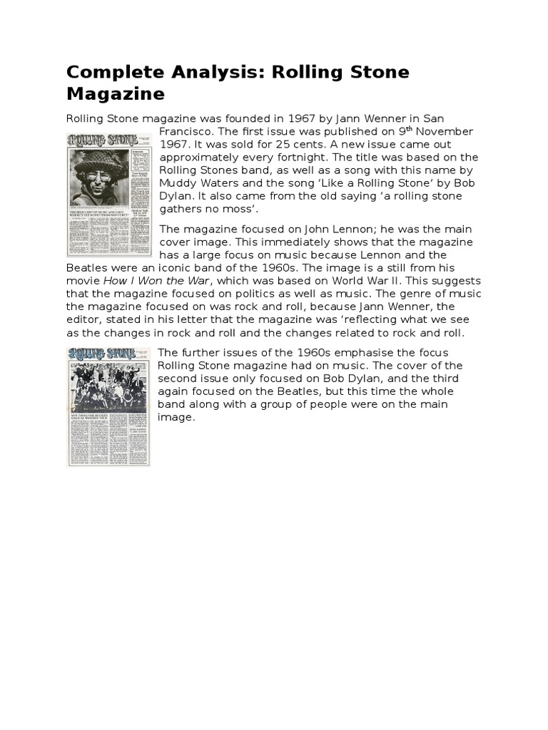 Rolling Stone Magazine Complete Analysis | PDF | Rolling Stone | Newspapers