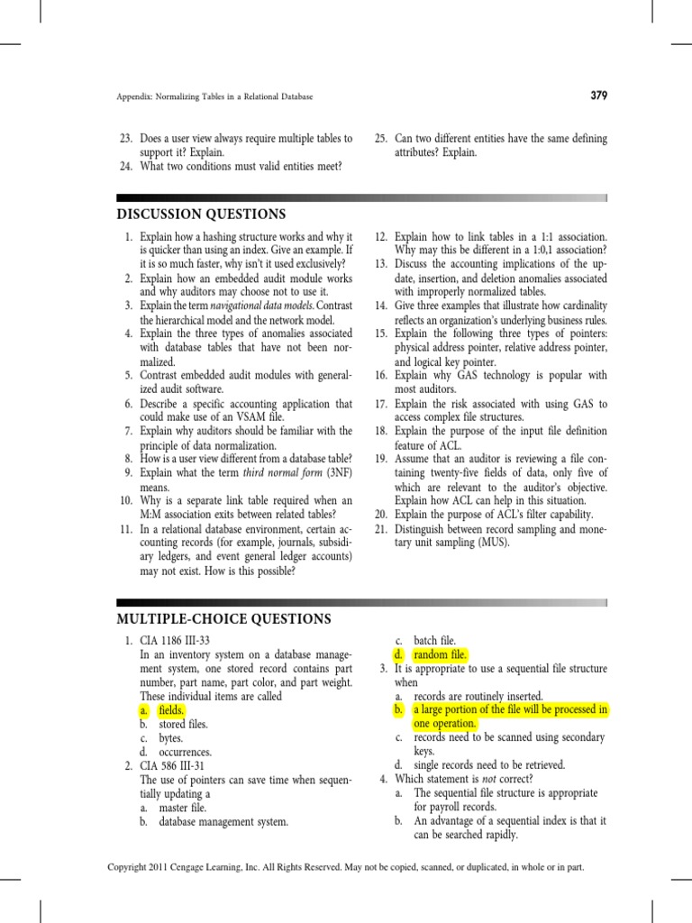 J. Hall IT Audit Ch8 MC Questions | PDF | Relational Database | Databases