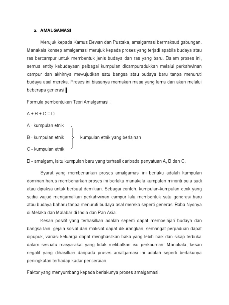Proses Amalgamasi, Asimilasi, dan Akulturasi | PDF