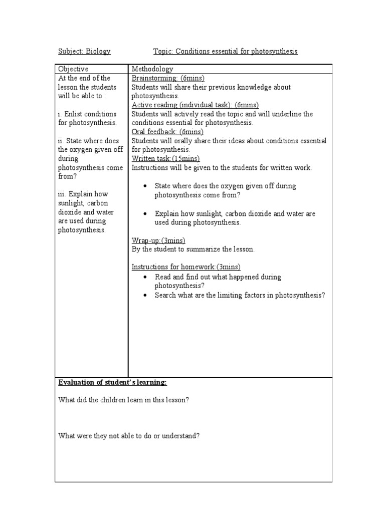 Essential Conditions for Photosynthesis | PDF | Photosynthesis | Lesson ...