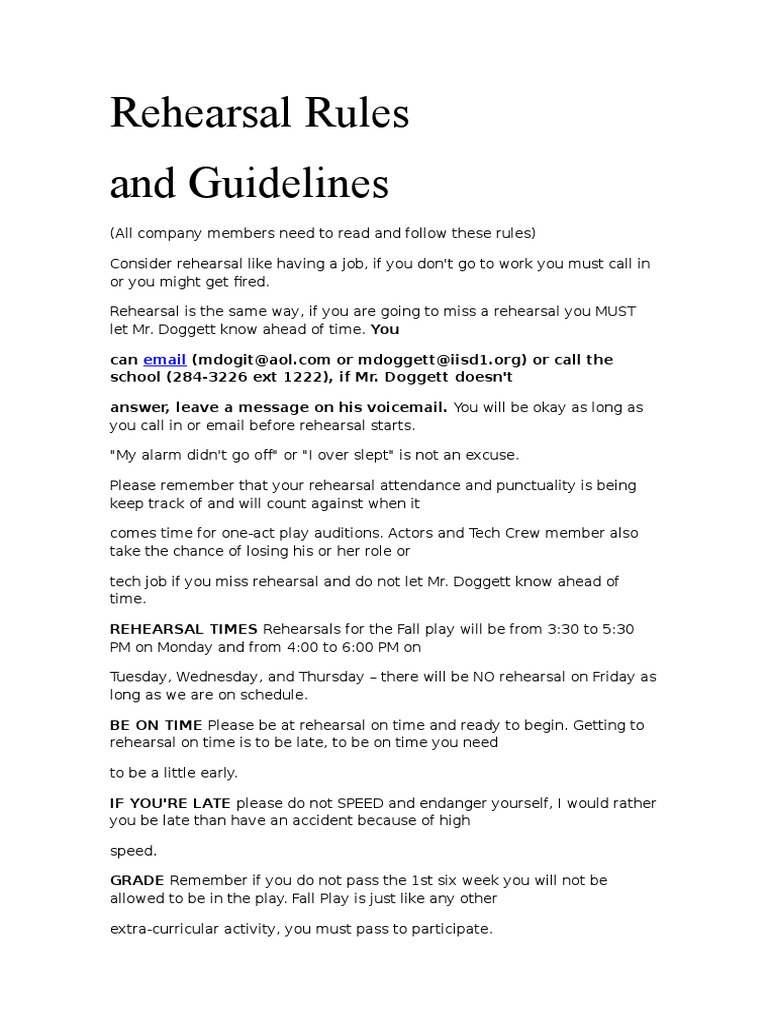 Rehearsal Rules | PDF | Theatre | Homework