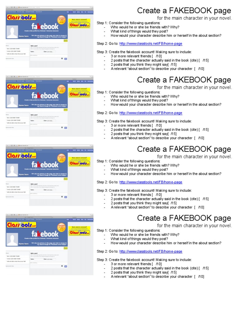 Create A Fakebook Page | PDF