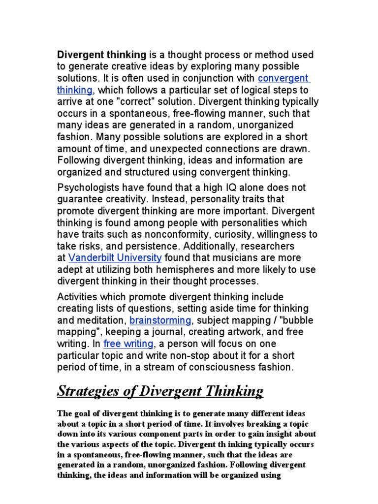 Divergent Thinking | Applied Psychology | Behavioural Sciences