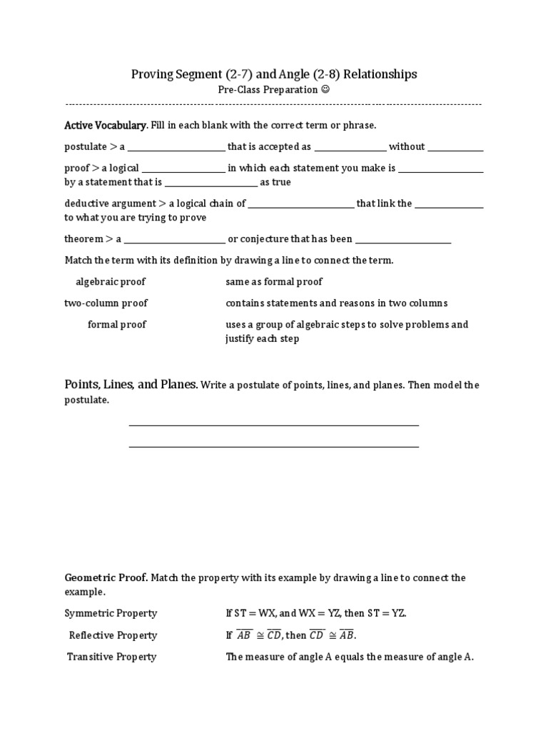 Proving Segment and Angle Relationships Notes | PDF | Teaching Methods ...