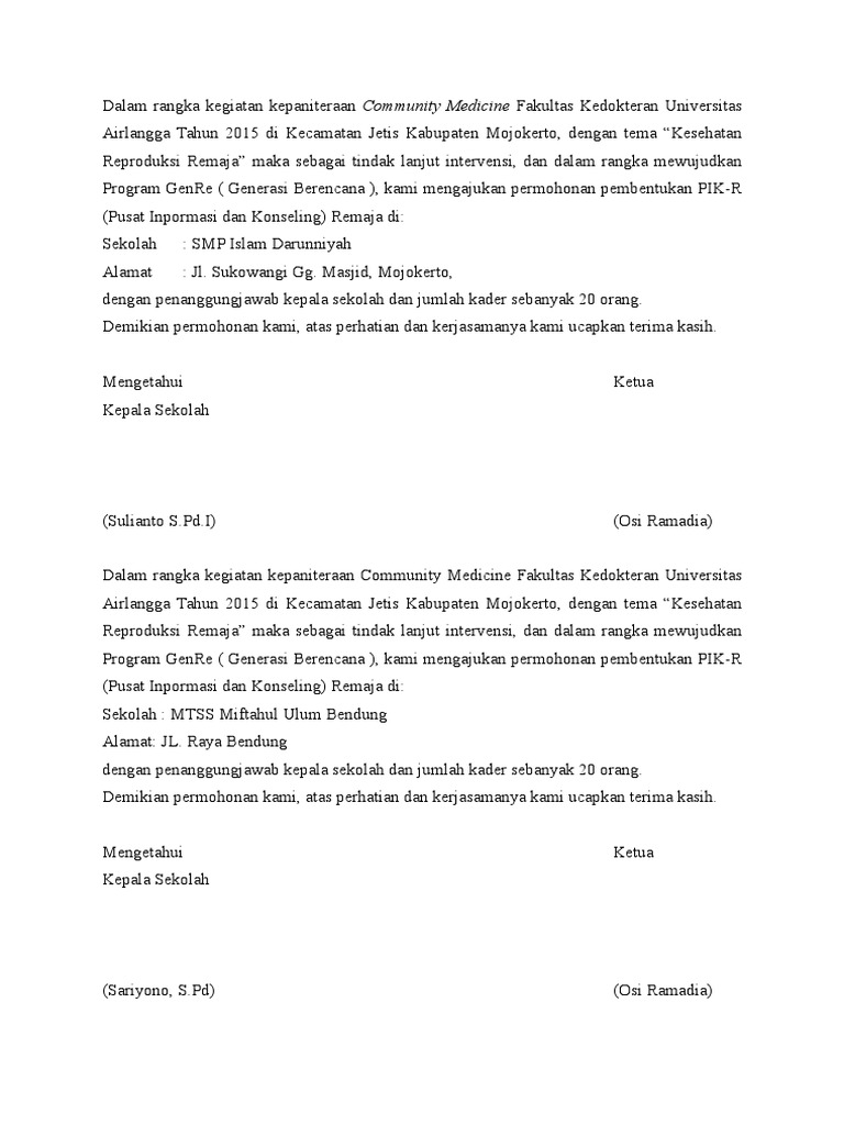 Surat Permohonan Pik R | PDF