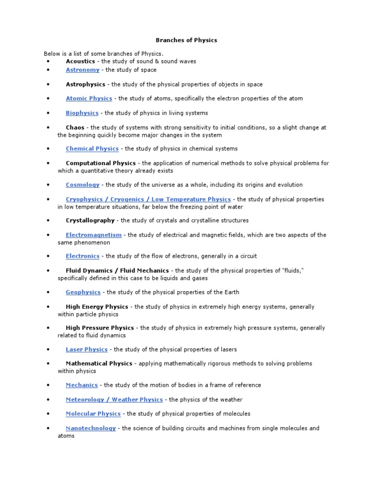 Branches of Physics | PDF | Quantum Mechanics | Fundamental Interaction