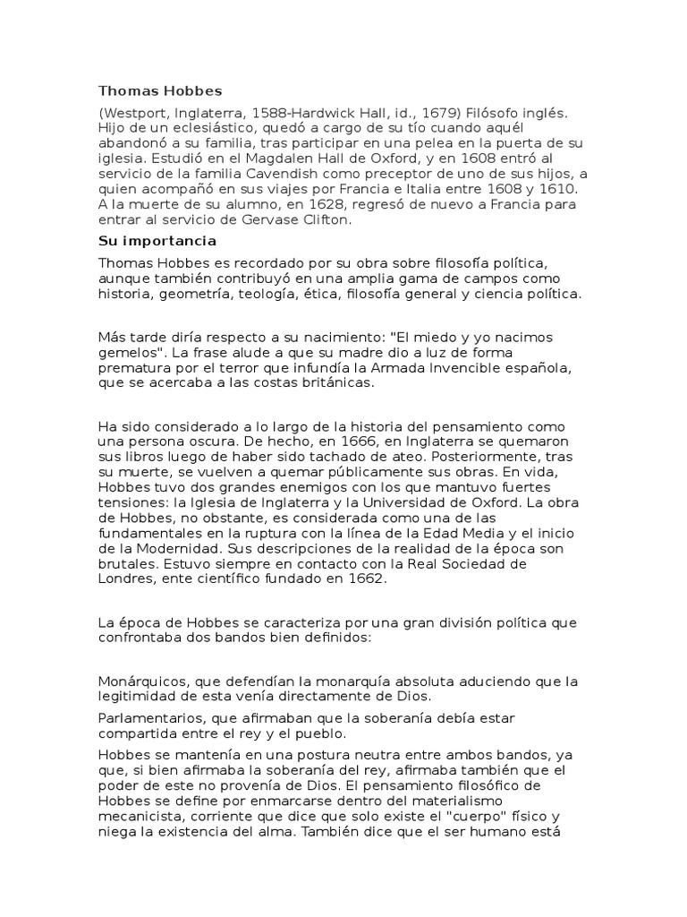 Thomas Hobbes: Filosofía y Política | PDF | Thomas Hobbes | Science