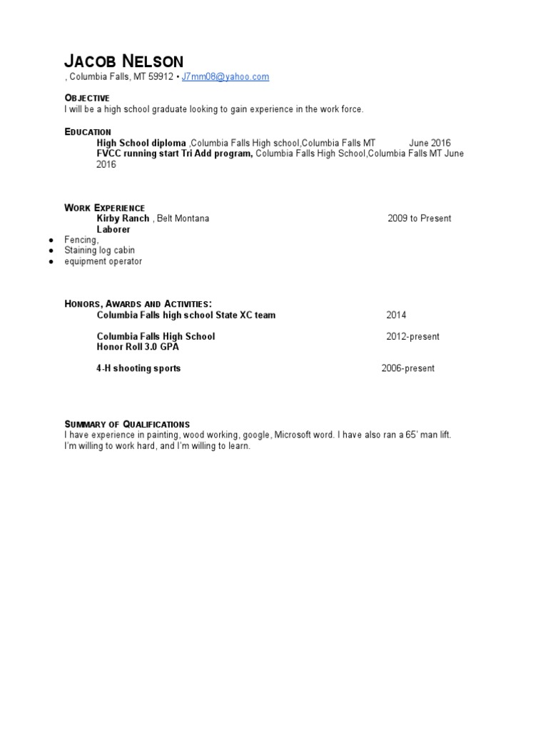 Jacob Nelson's Resume for Entry-Level Jobs | PDF | Career & Growth