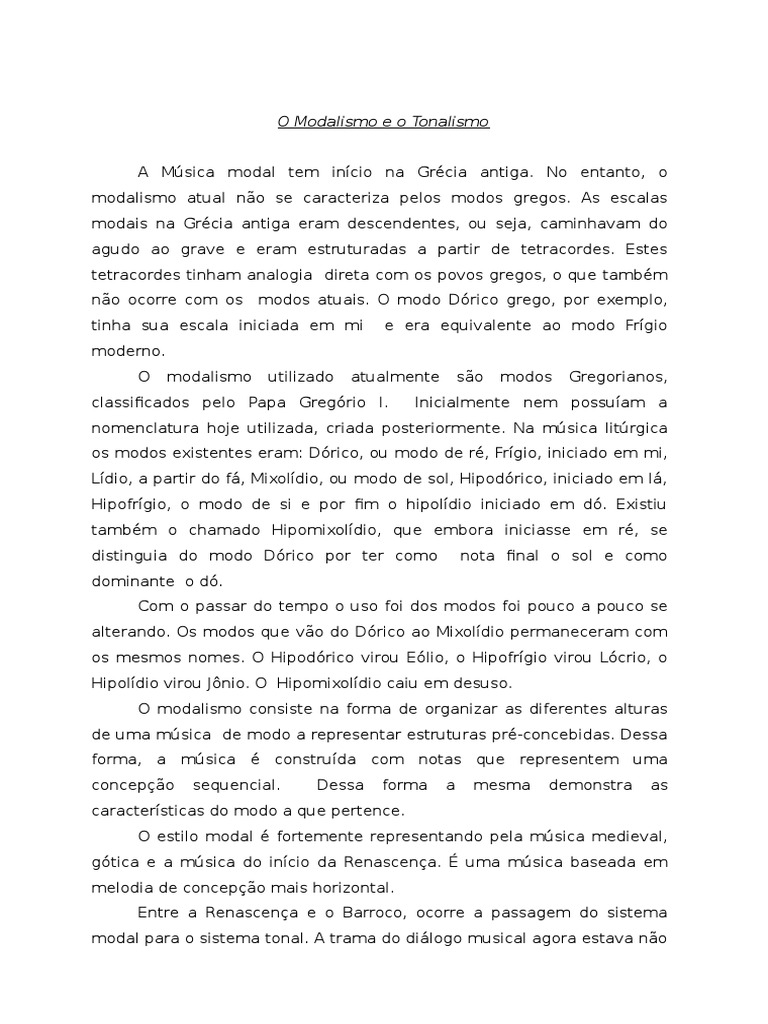 O Modalismo e o Tonalismo | PDF | Musicologia | Pitch (música)